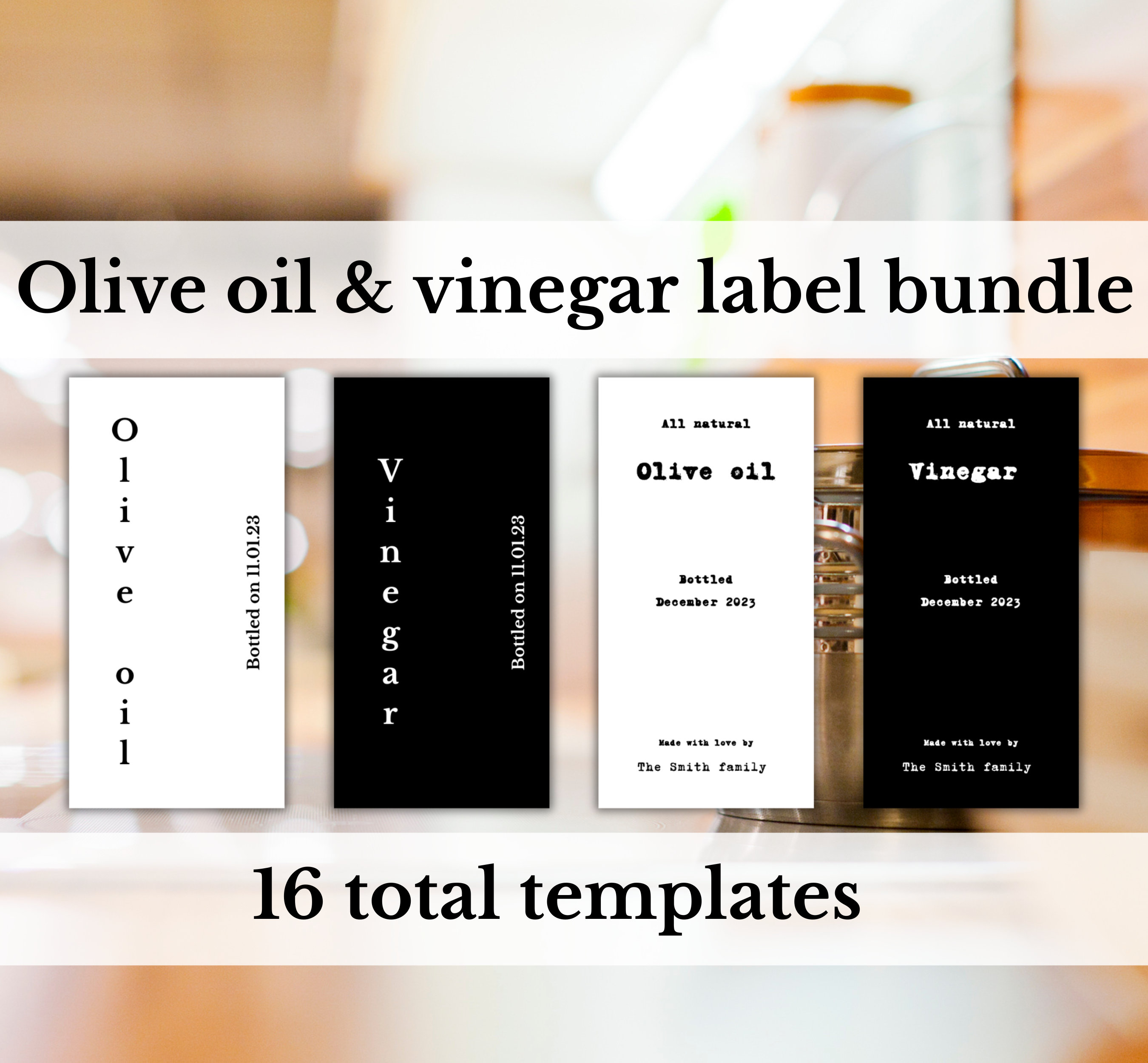 Oil and Vinegar Custom Labels, Minimalist Oil Label, Oil-vinegar Bottle ...