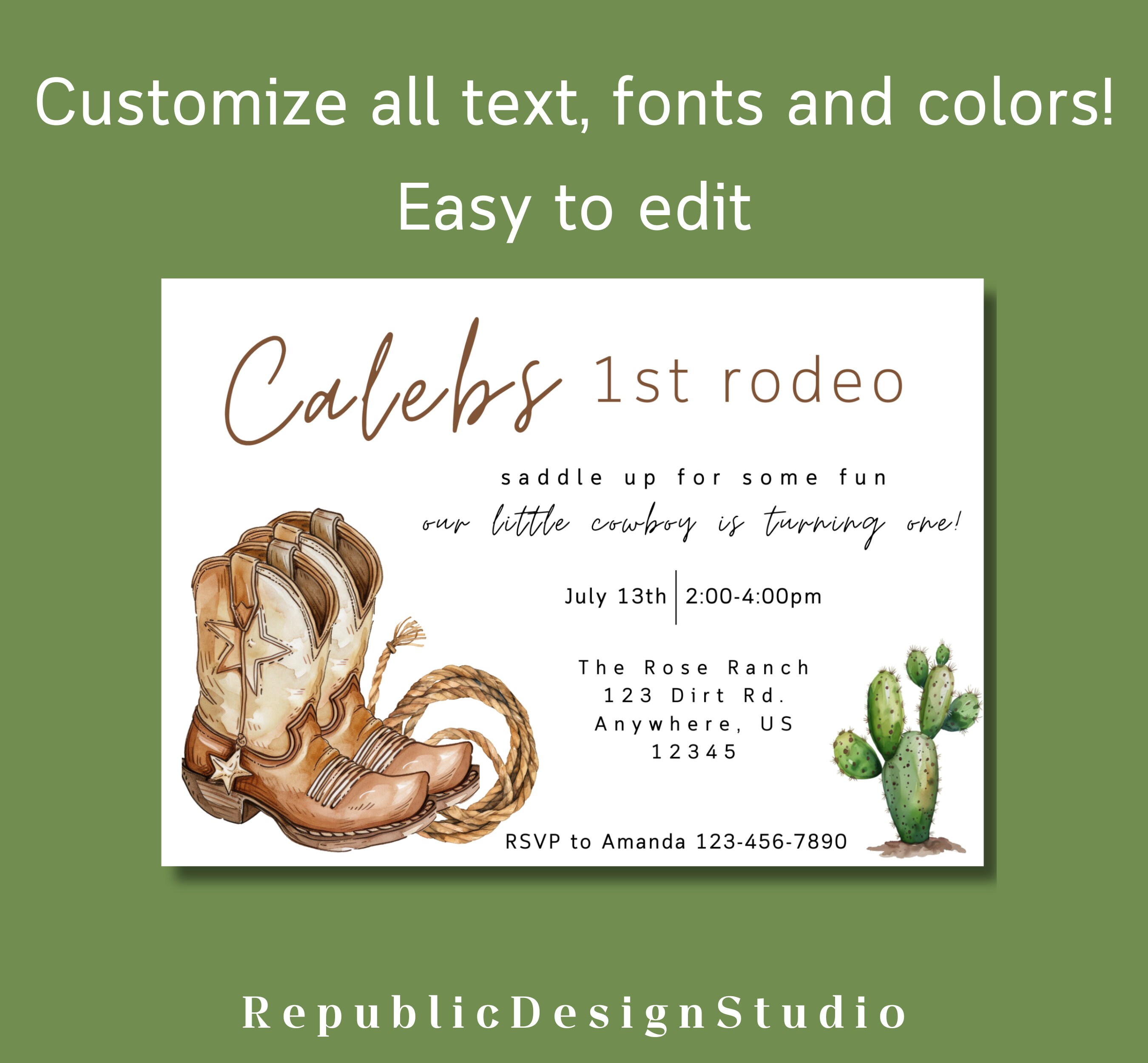 First Rodeo Birthday Invitation With Free Matching Gift, Western-first ...