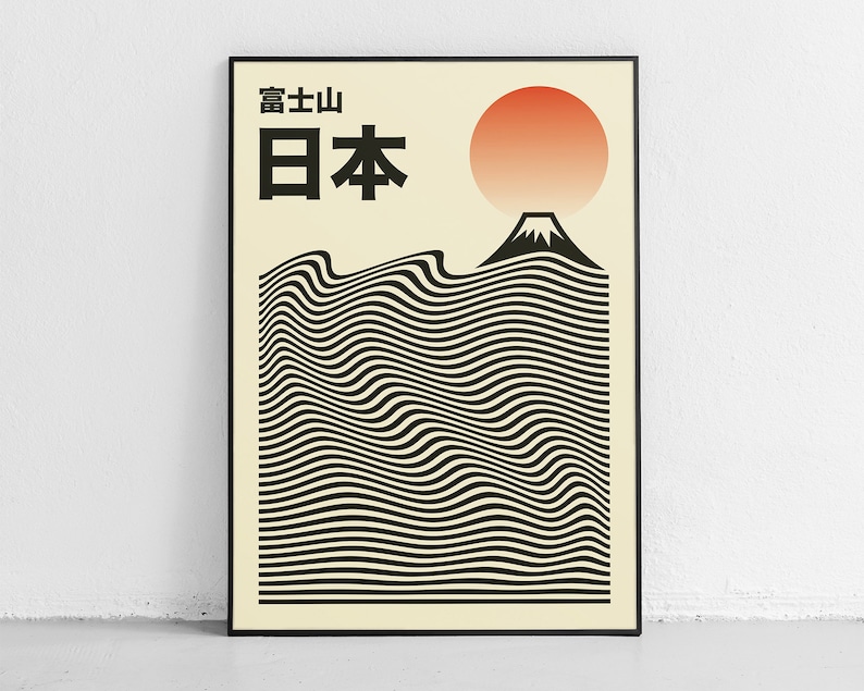 Japanese Mount Fuji Poster, Modern Japanese Poster, Japanese Sun ...