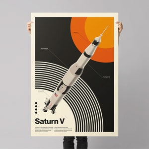 Saturn V Inspired Print, Modern Minimalist Poster of Lunar Exploration ...