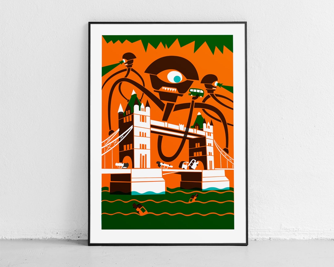 Retro Aliens Attack Print, Vintage Aliens Vs. Big Ben, Mid Century ...