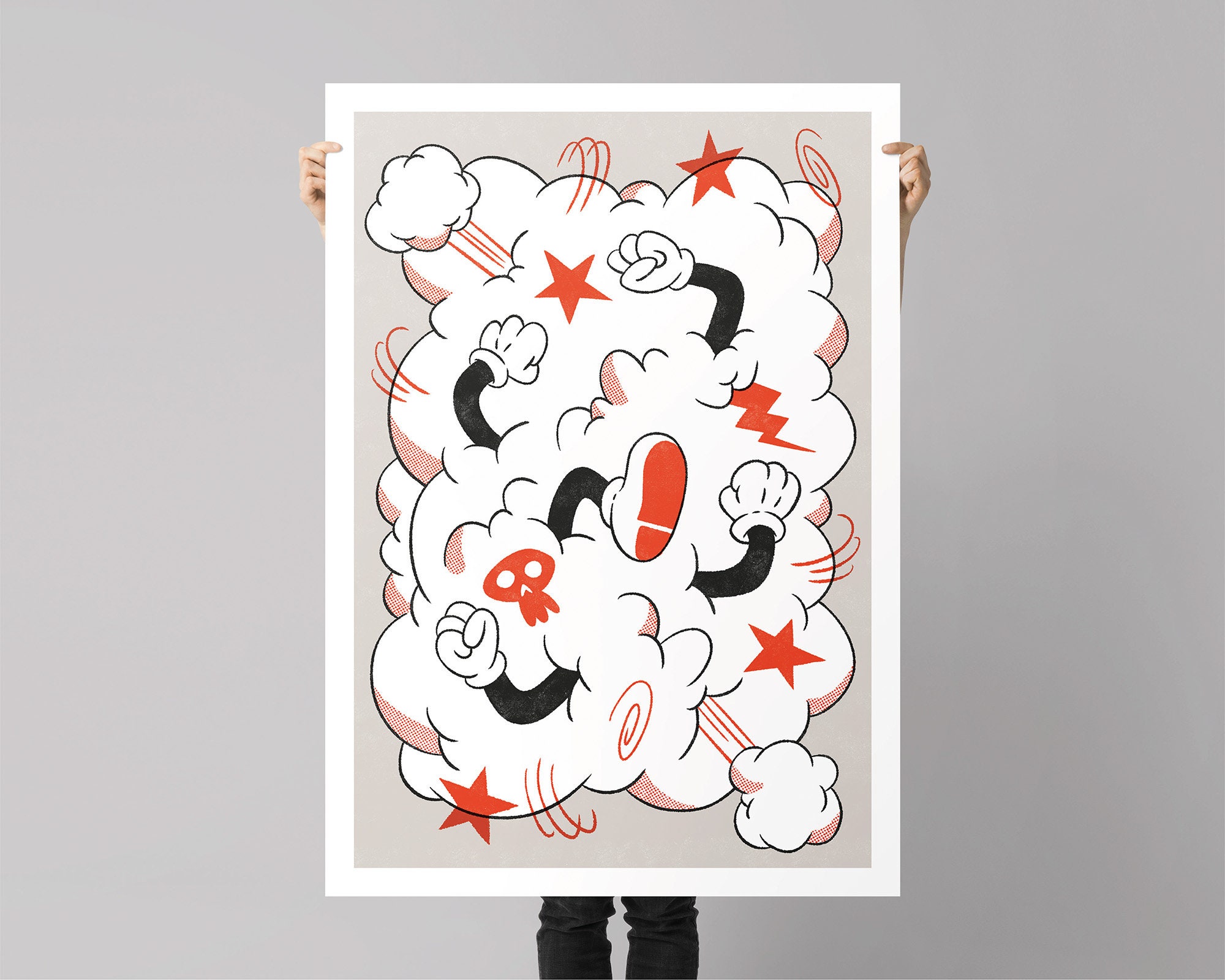 Cartoon Fight Poster, Modern Artwork With Intense Battle, Vintage ...