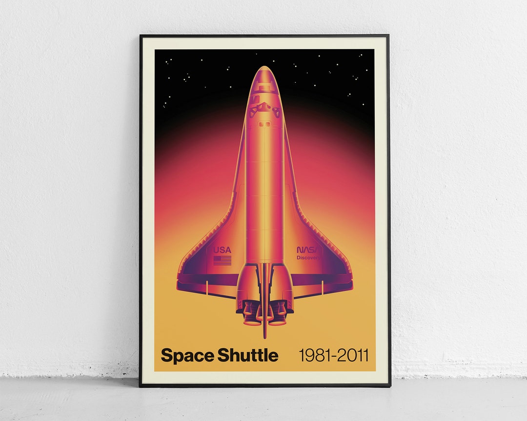 Space Shuttle Print, A Pop Art Poster Depicting a Graceful Space Rocket ...