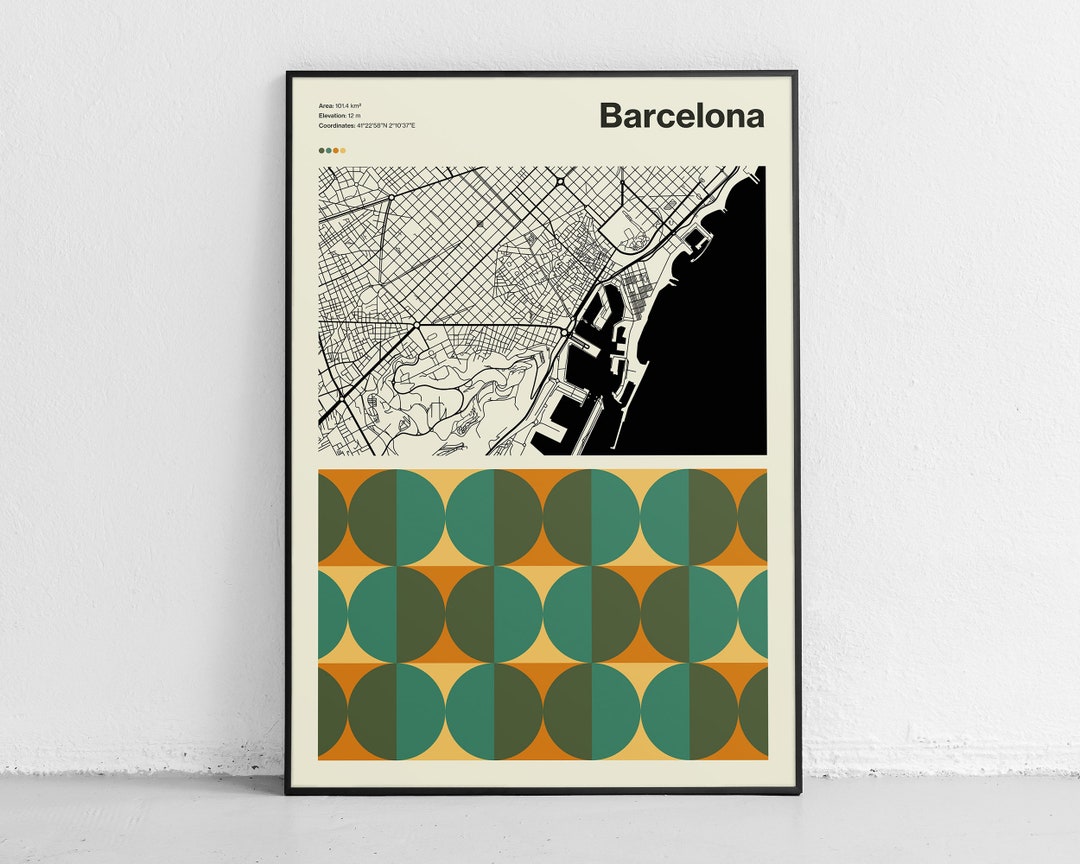 Barcelona Map Poster, Modern and Minimalist Map, Mid-century Modern ...