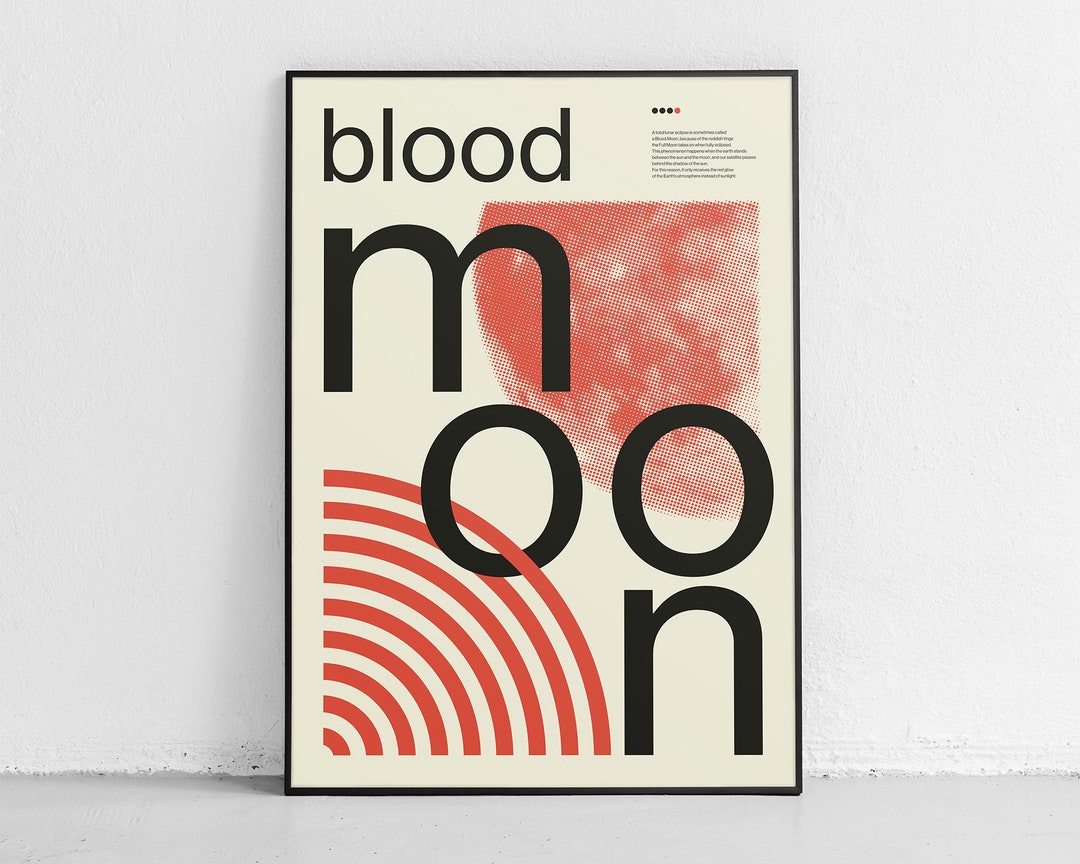 Blood Moon Poster, Mid-century Modern Print Featuring Blood Moon, Vintage-inspired Artwork With ...