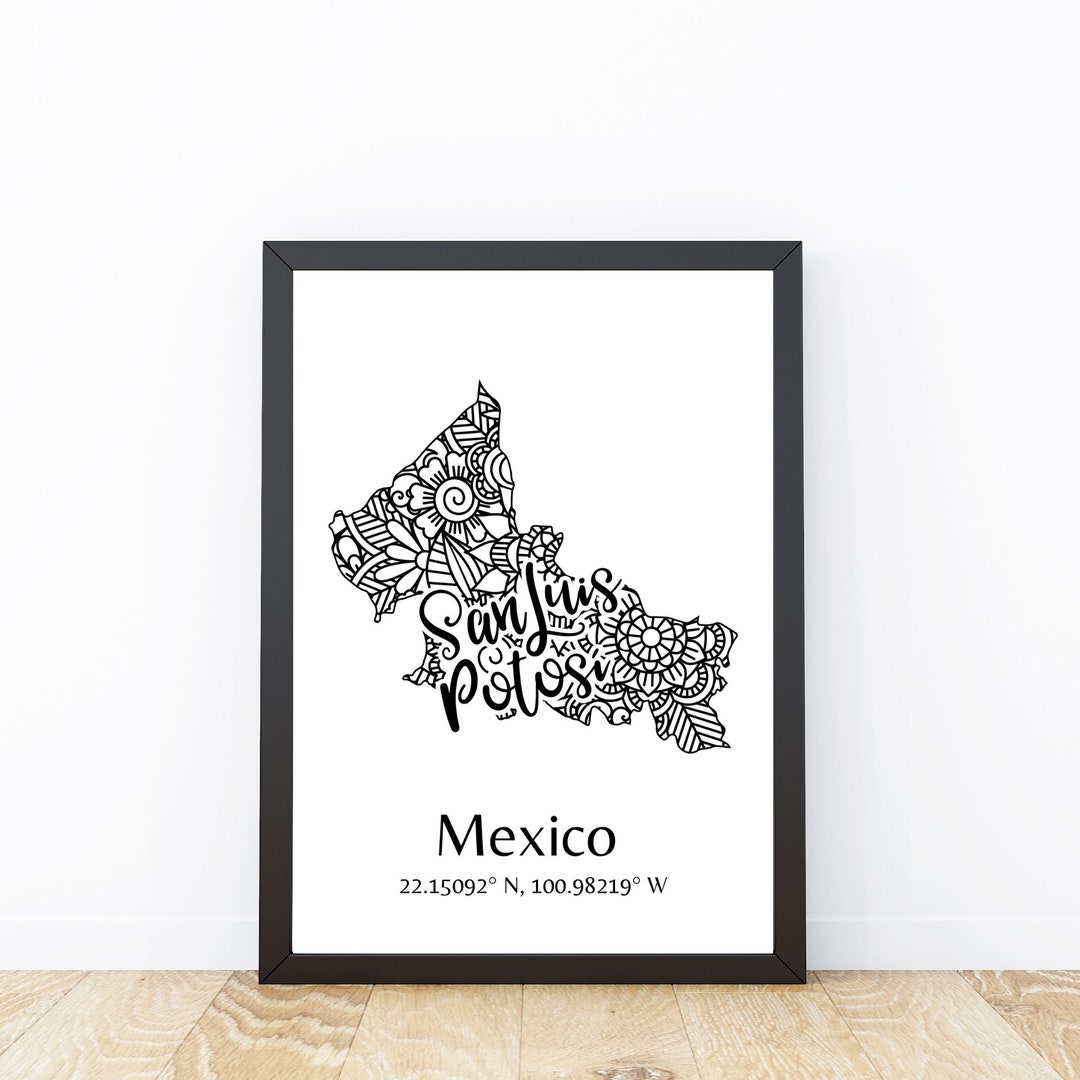 San Luis Potosi Map San Luis Potosi Art Mexico State Map Mexico Map ...