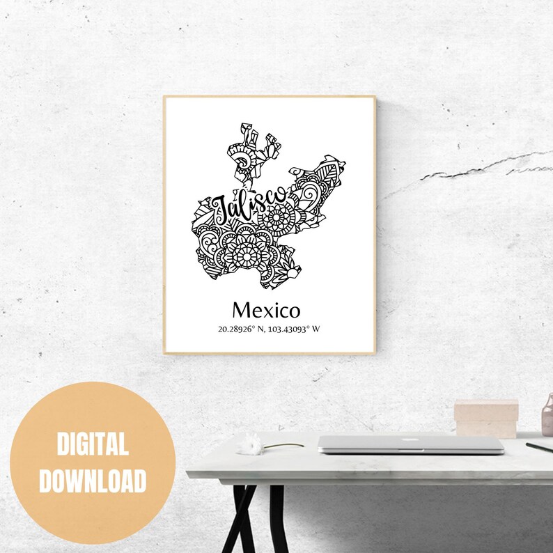 Jalisco State Map Art Print Jalisco Wall Art Map of Jalisco Mexico ...