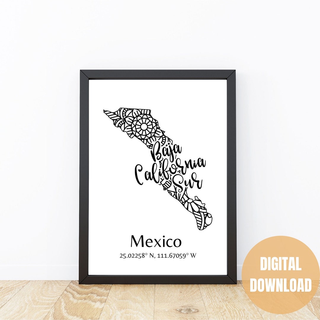 Baja California Sur Art Print Baja Peninsula Map Baja Wall Art Baja ...