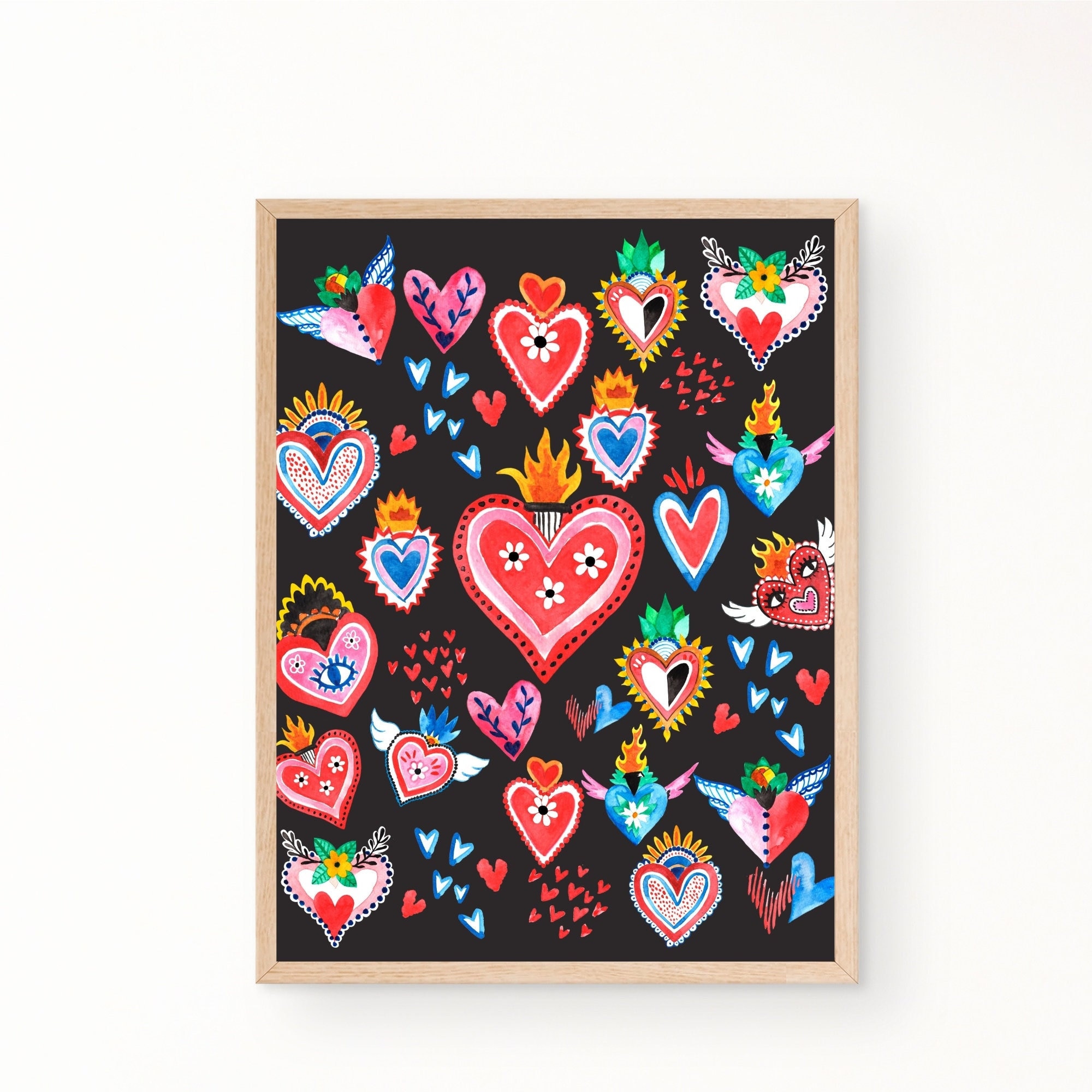 Mexican Sacred Heart Art Sacred Heart Print Milagro Art Milagro Heart ...