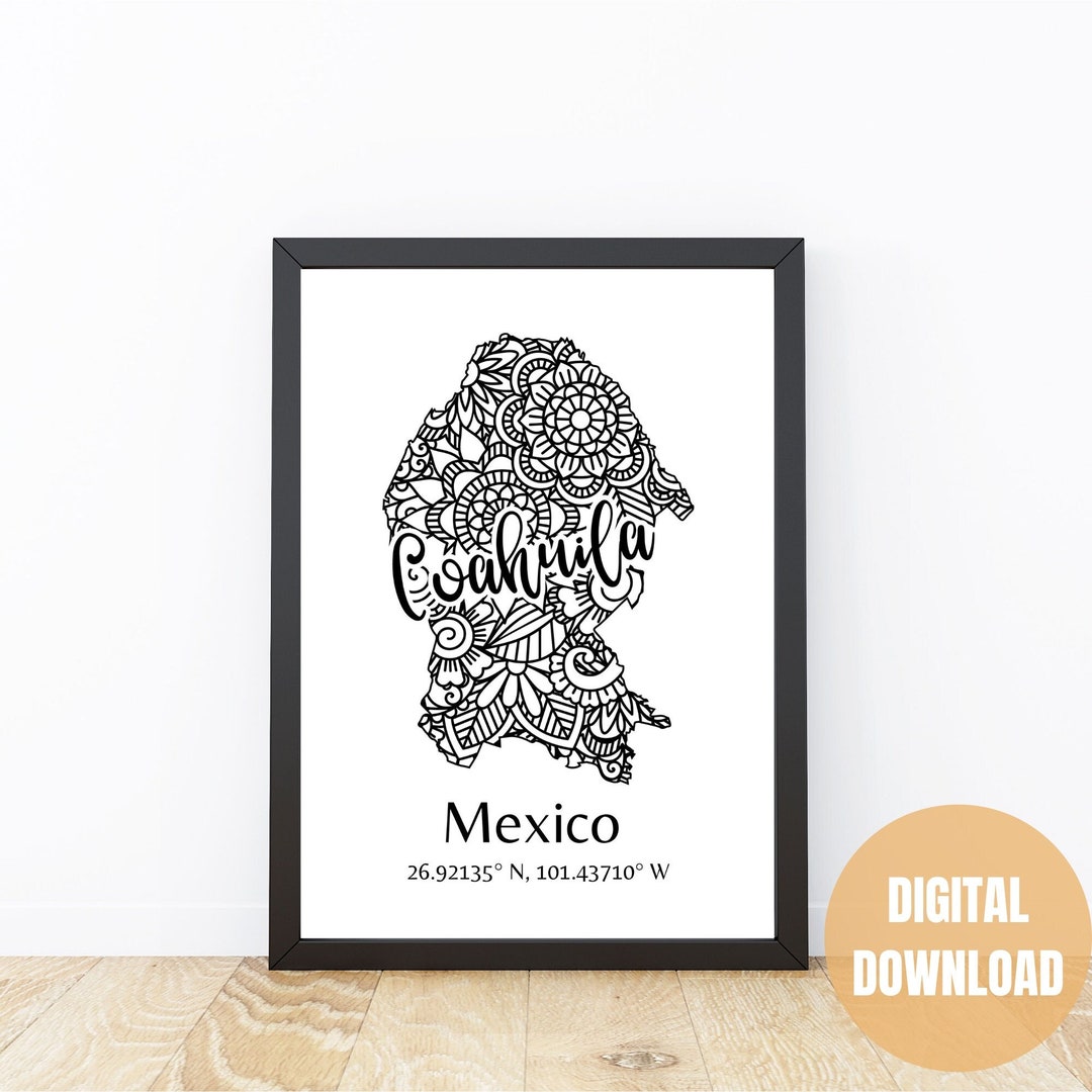 Coahuila Mexican Poster Map Mexican State Art Mexican Housewarming Gift ...