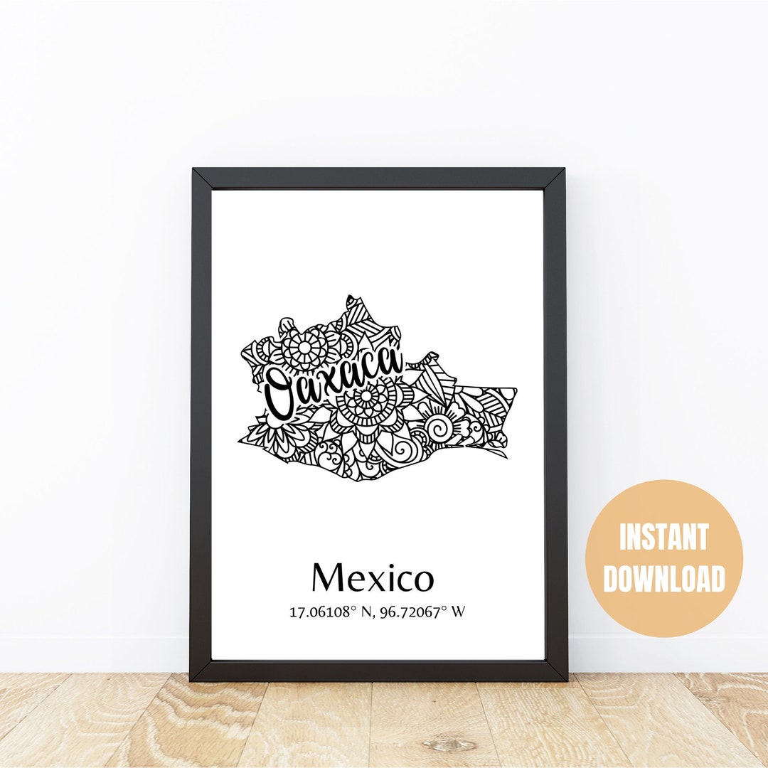 Oaxaca Print Oaxaca Mexico State Map Oaxaca Art Print Poster Mexican ...