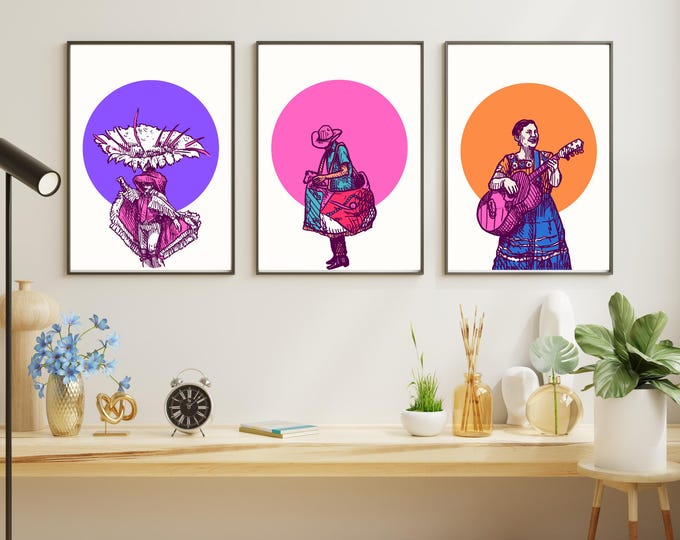 Mexican Poster Sets, Mexican Wall Art Decor, Floral Wall Print, Mexican ...