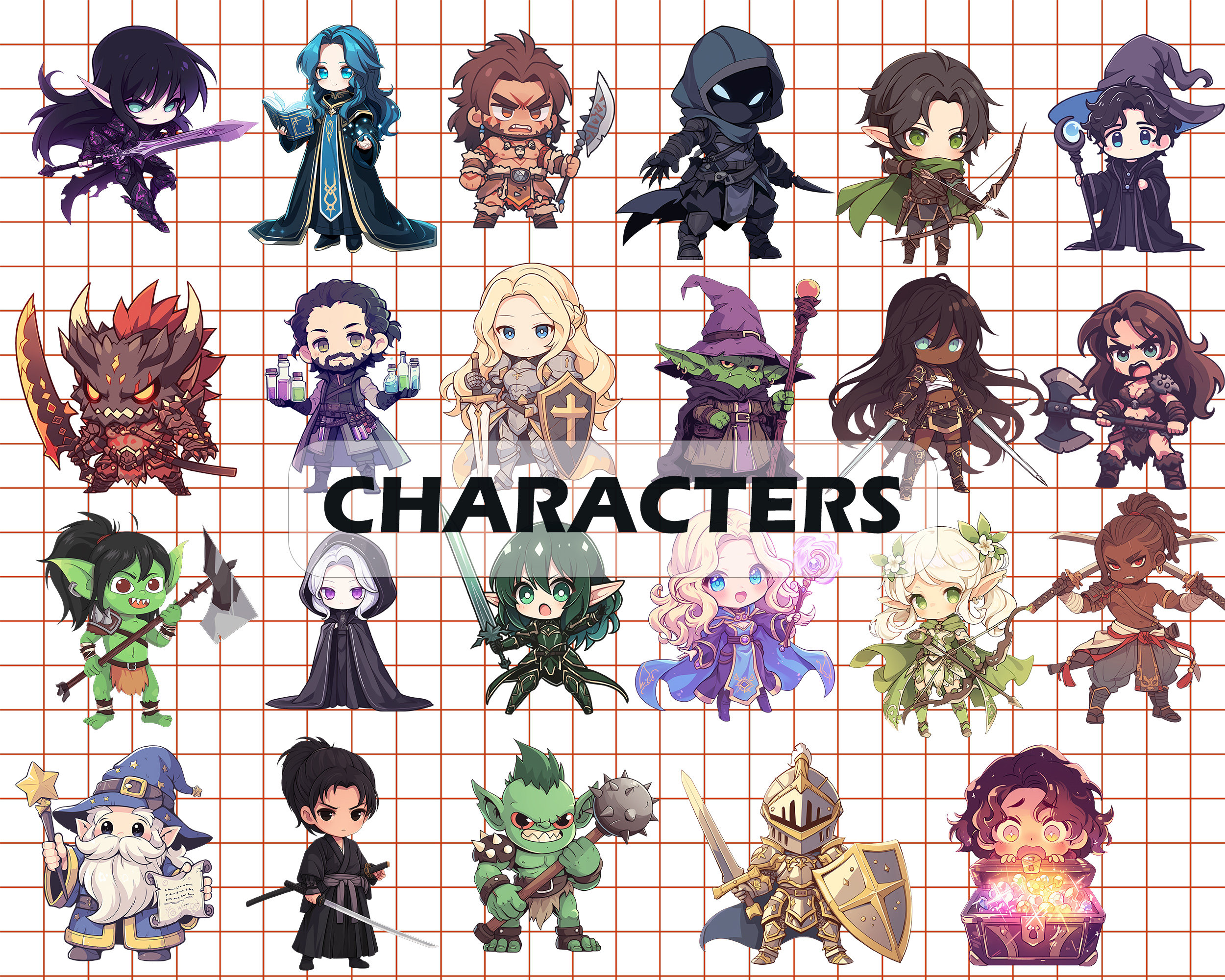 Dnd Mega Clipart Bundle, D&d Png Pack, Dungeons and Dragons Chibi ...