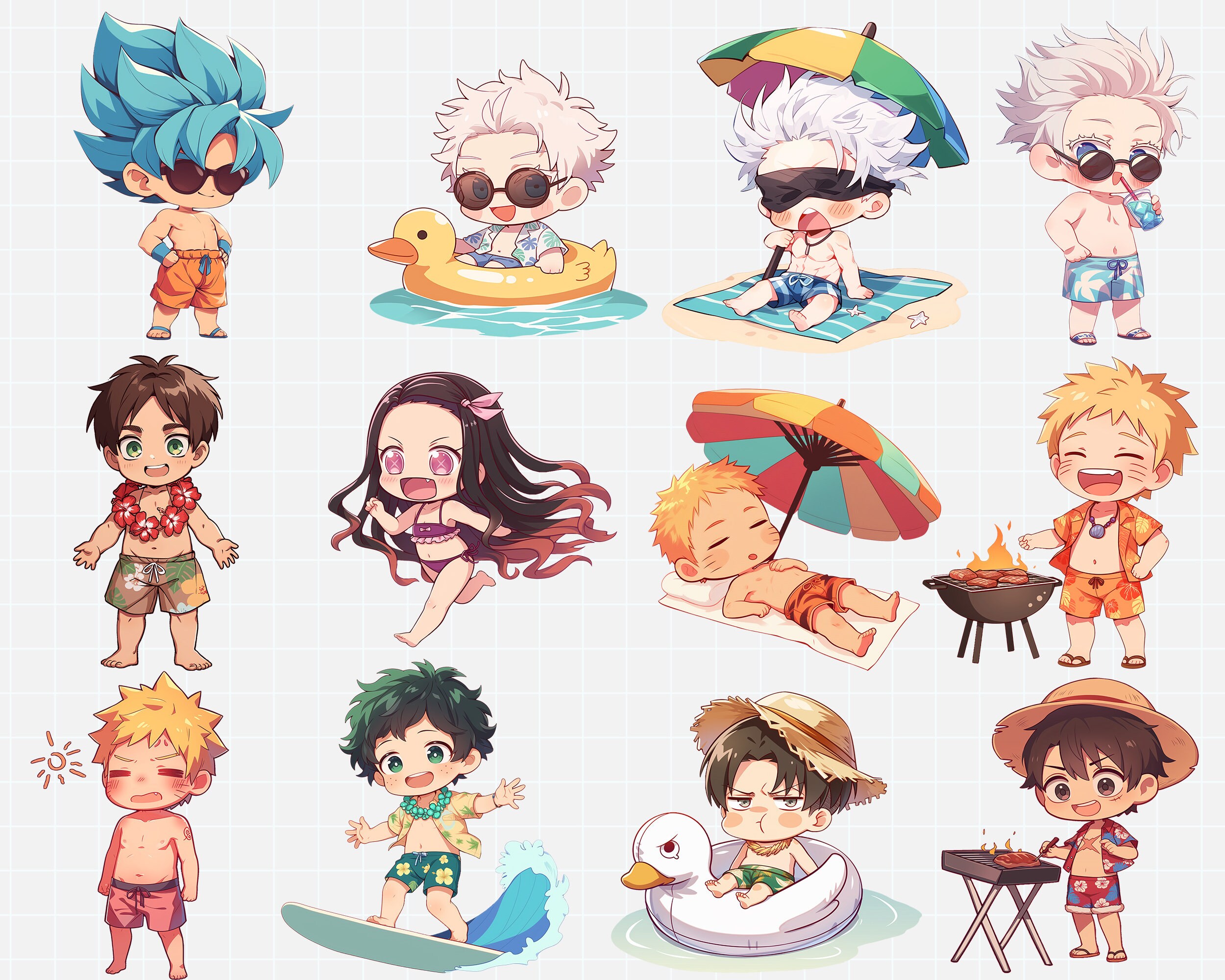 Chibi Anime Summer Clipart Bundle, Cute Anime Summer Png Pack - Etsy