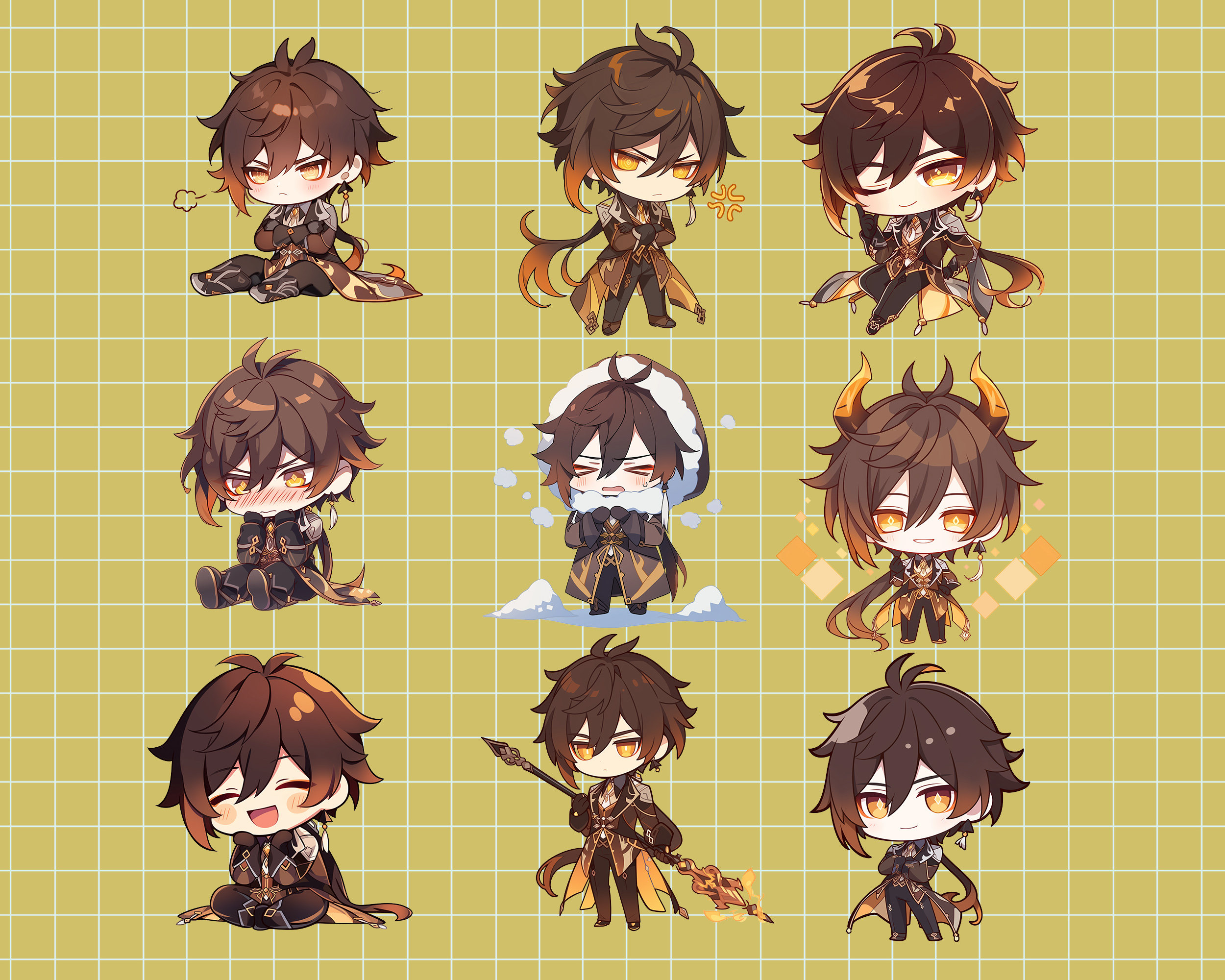 Genshin Impact Zhongli Png Sticker Pack, Chibi Geo Archon Clipart - Etsy