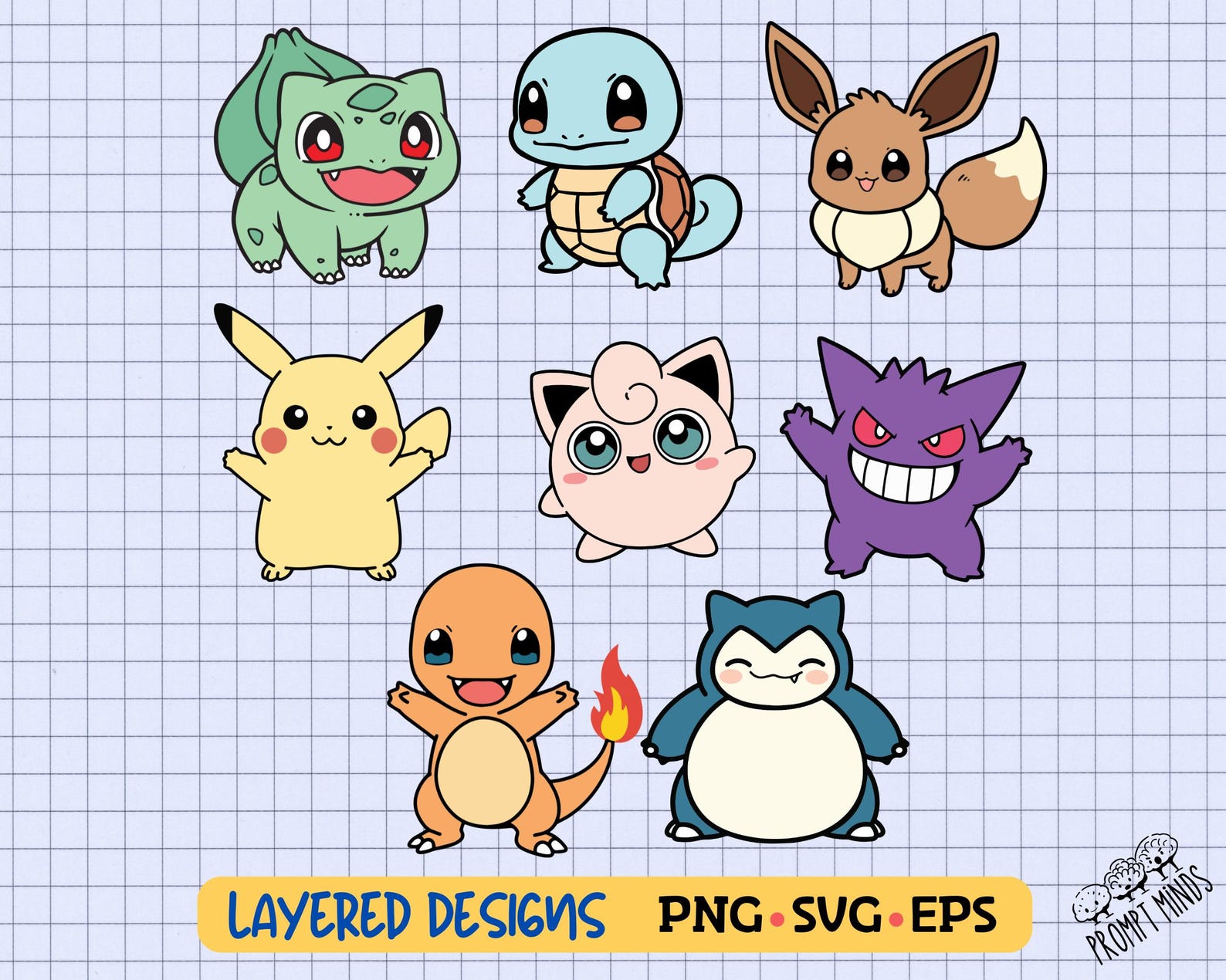 Cute Poké Layered SVG Bundle | Pika SVG | Poke SVG | Bulba - Etsy