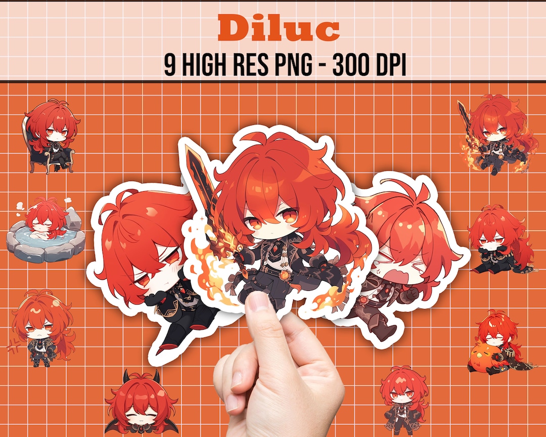 Genshin Impact Diluc Png Sticker Pack, Chibi Diluc Clipart - Etsy