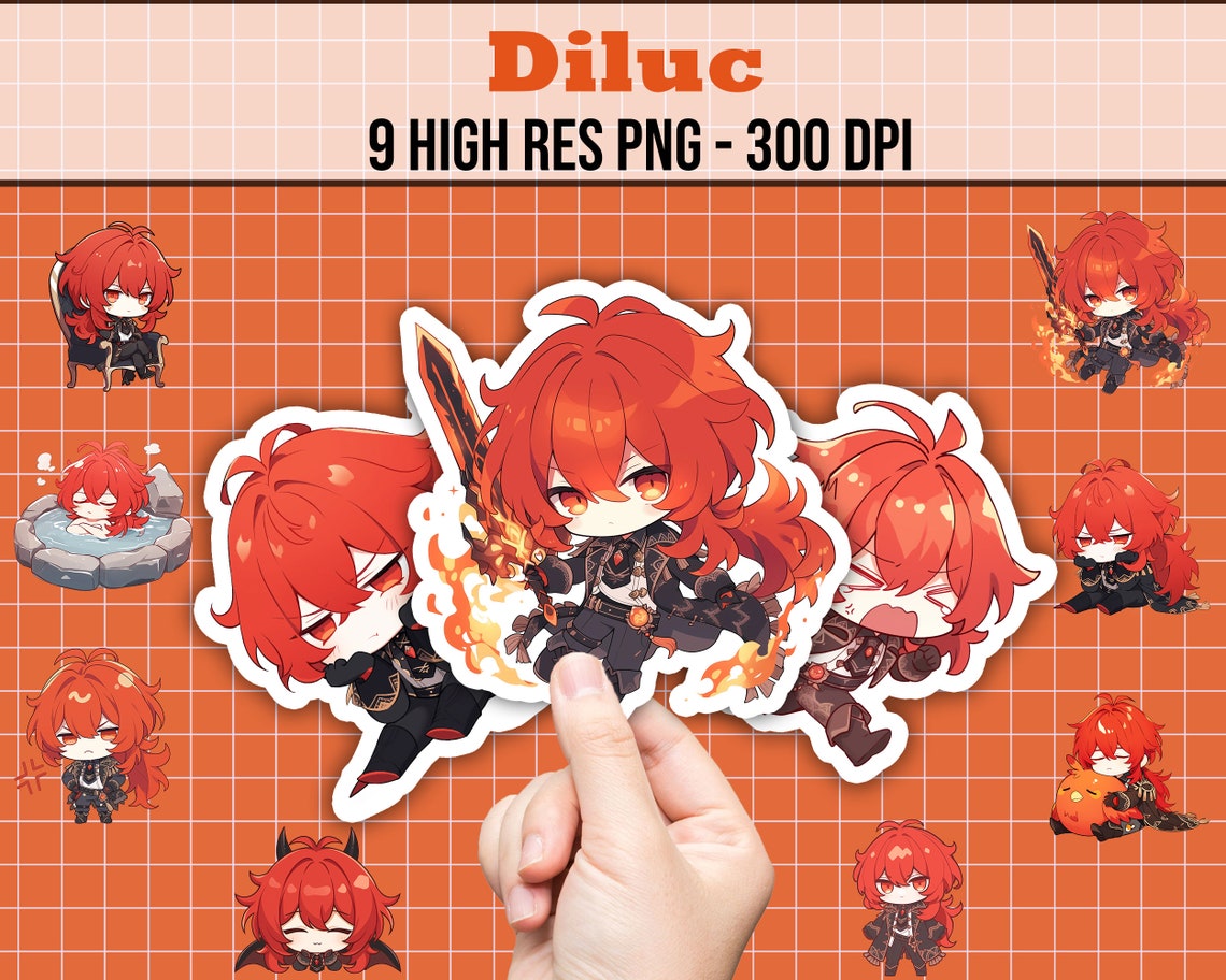 Genshin Impact Diluc Png Sticker Pack, Chibi Diluc Clipart - Etsy