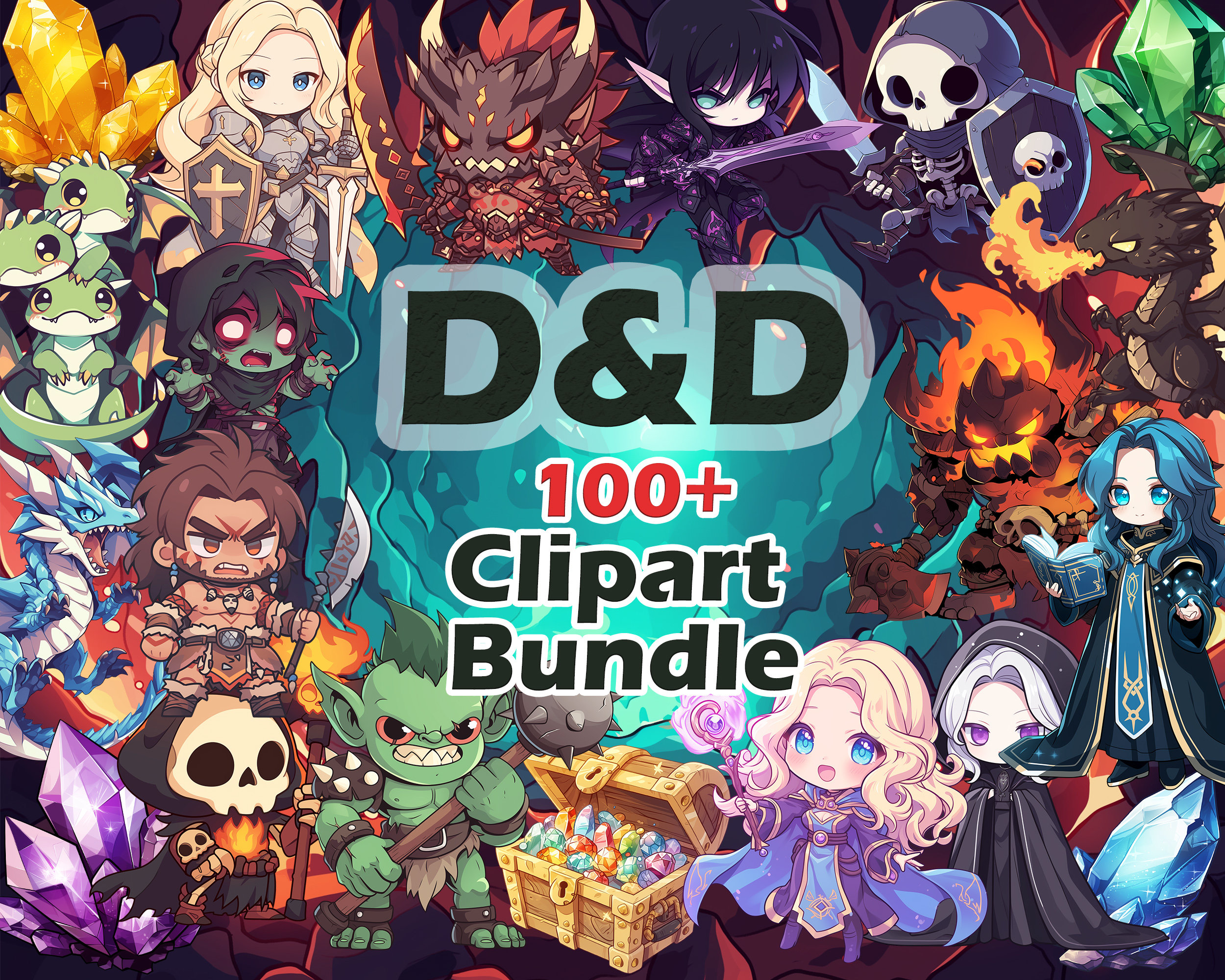 Dnd Mega Clipart Bundle, D&d Png Pack, Dungeons and Dragons Chibi ...