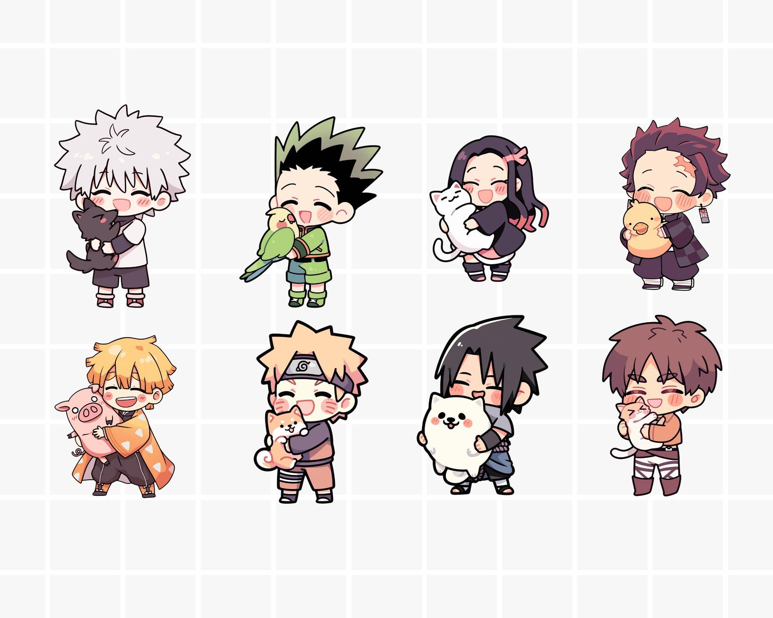 Chibi Anime Clipart Bundle | Anime Characters Holding Pets Png Pack - Etsy