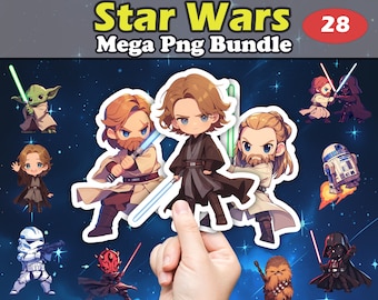 Starwars Sticker PNG Pack Chibi Cute Vector Clipart Bundle of 20 Star ...