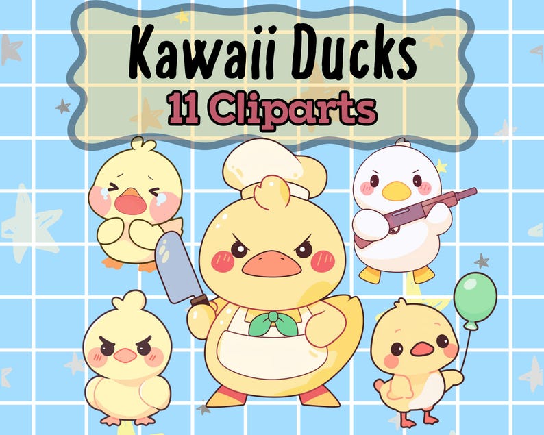 Cute Duck Clipart Bundle | Kawaii Baby Duck Png Bundle - Etsy