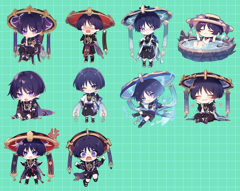 Genshin Impact Scaramouche Png Sticker Pack, Chibi Wanderer Clipart ...