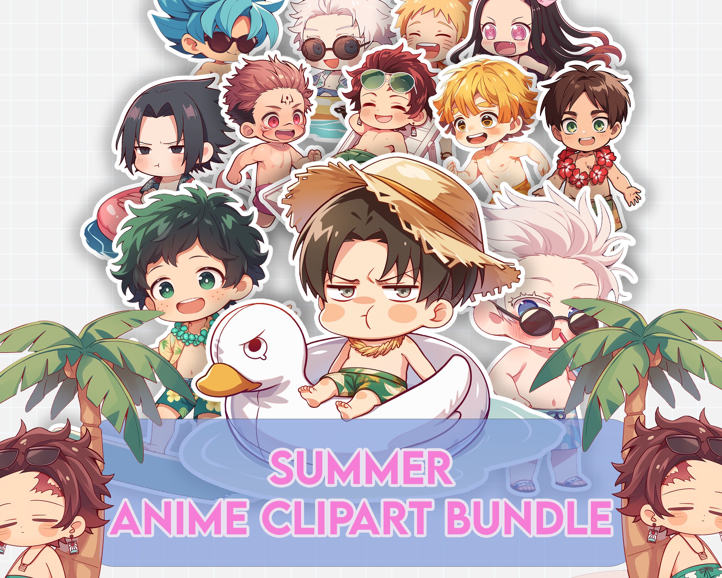 Chibi Anime Summer Clipart Bundle, Cute Anime Summer Png Pack - Etsy