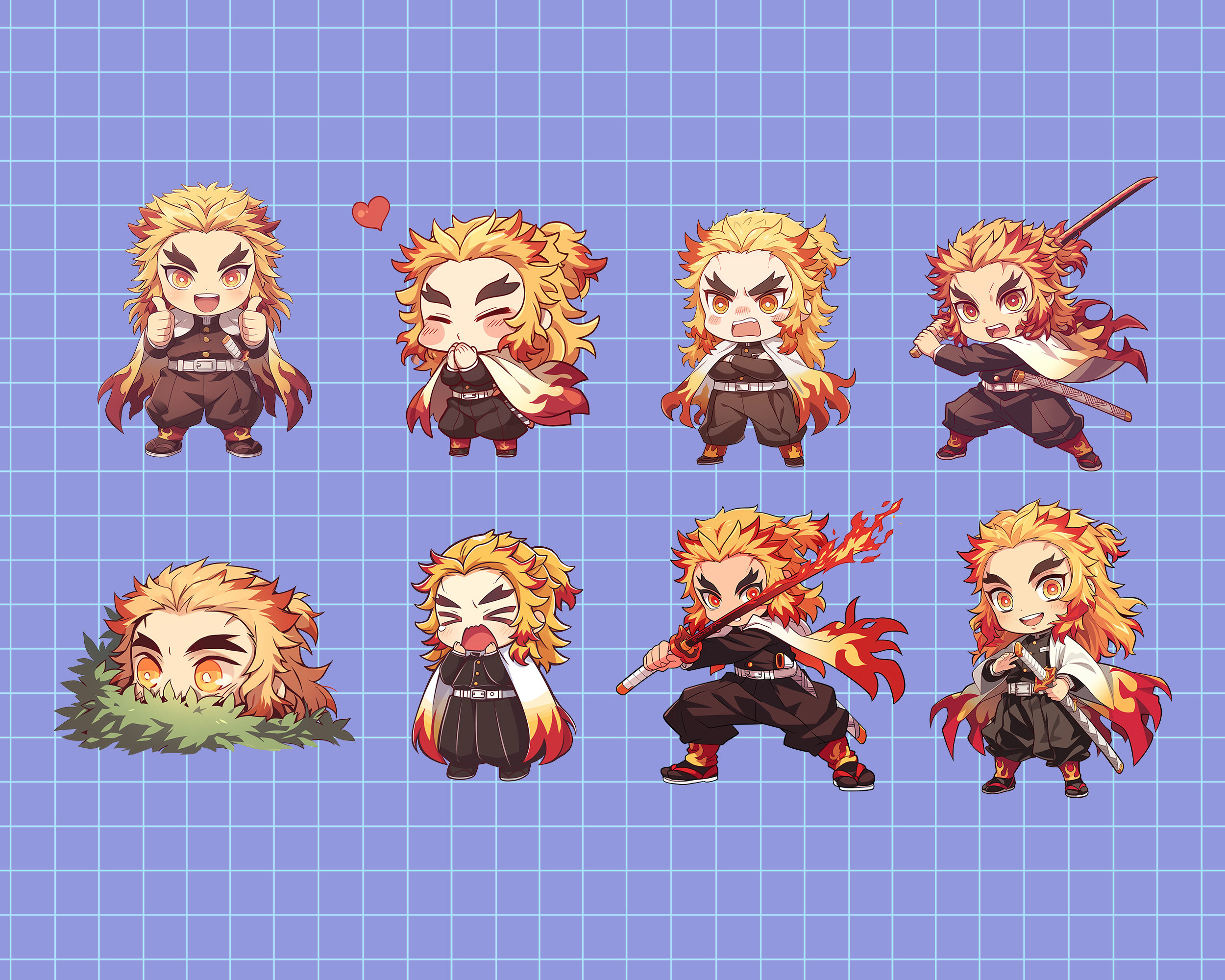 Anime Png Pack, Rengoku Png Clipart Bundle for Stickers - Etsy