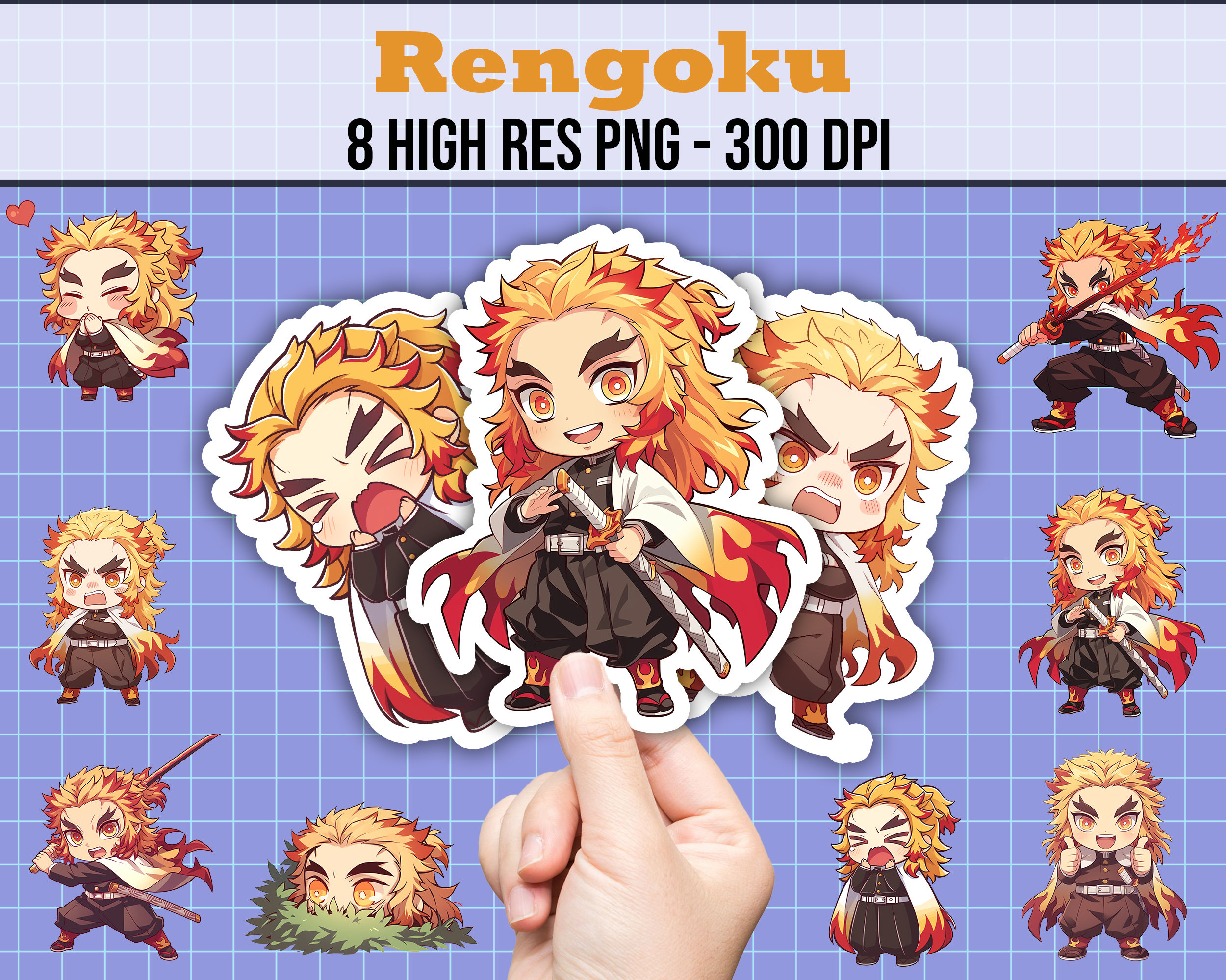 Anime Png Pack, Rengoku Png Clipart Bundle for Stickers - Etsy