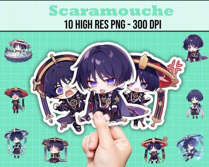 Genshin Impact Scaramouche Png Sticker Pack, Chibi Wanderer Clipart - Etsy
