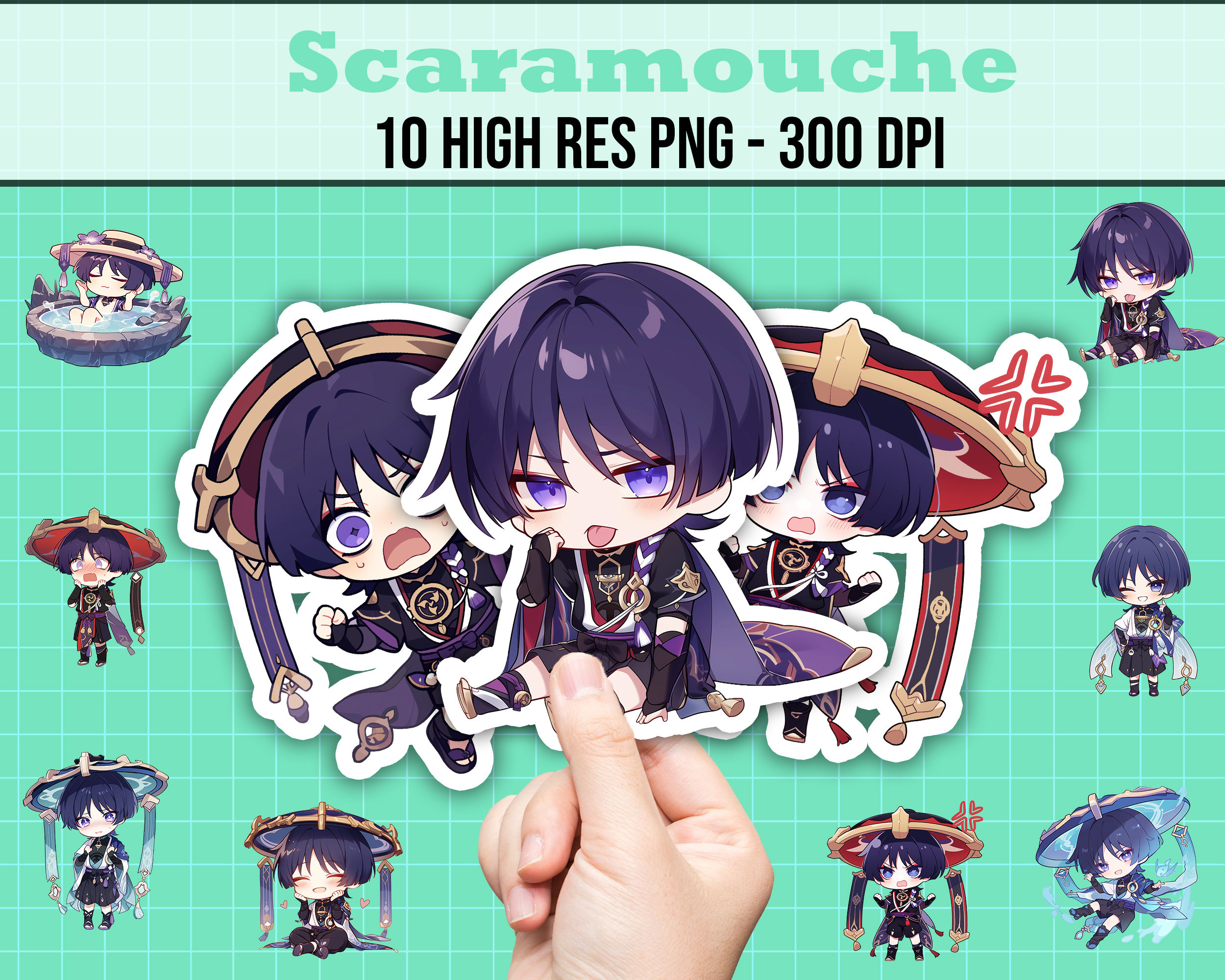 Genshin Impact Scaramouche Png Sticker Pack, Chibi Wanderer Clipart ...