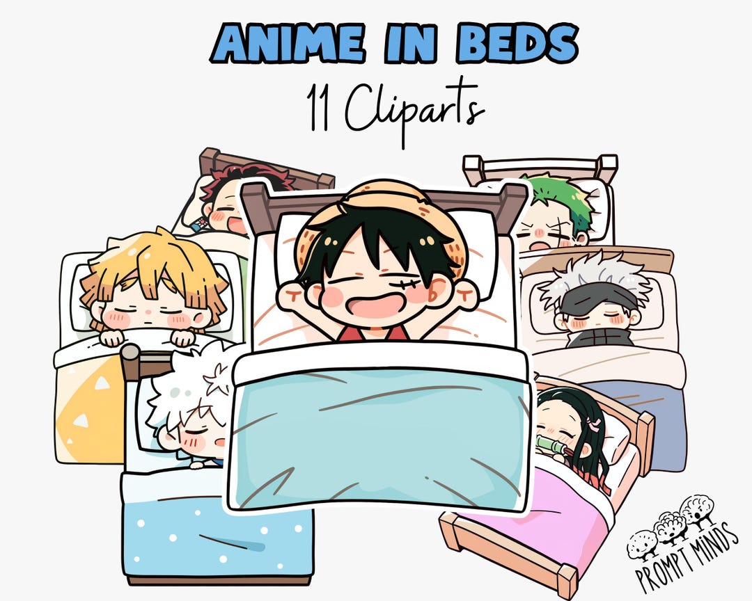 Cute Chibi Anime Characters Sleeping in Beds Clipart - Etsy