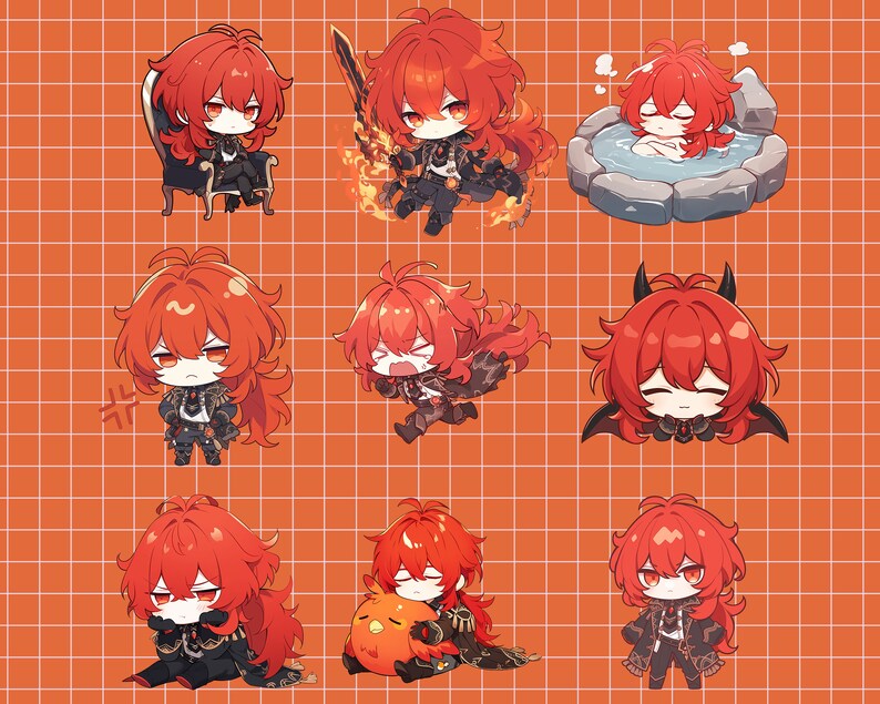 Genshin Impact Diluc Png Sticker Pack, Chibi Diluc Clipart - Etsy