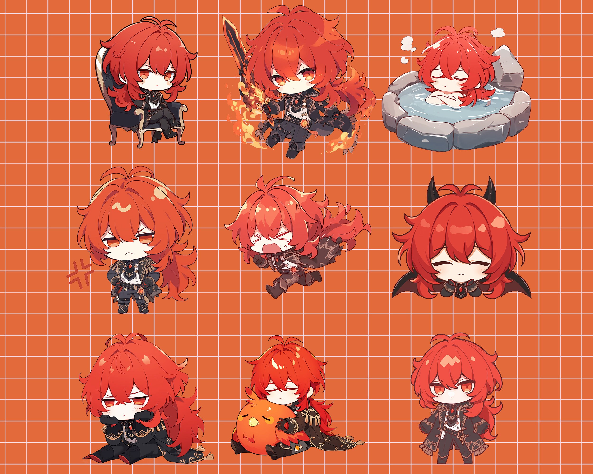 Genshin Impact Diluc Png Sticker Pack, Chibi Diluc Clipart - Etsy