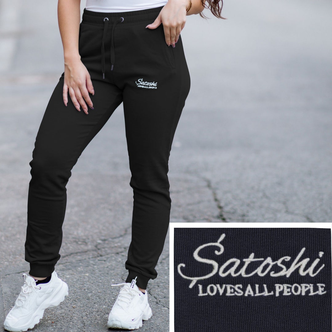 Bitcoin Unisex Embroidered Jogging Pants Washed Black - Etsy