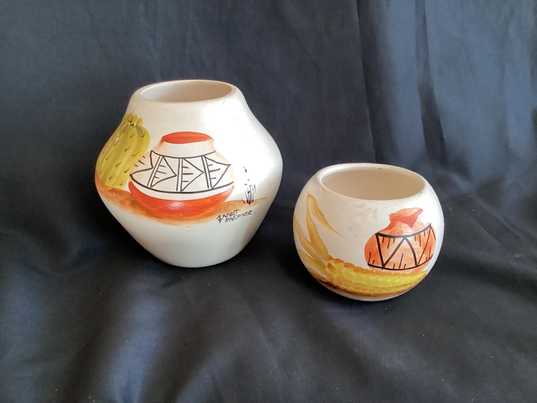 Vintage Signed Janet Haefner Southwestern Native American Pottery Vases ...