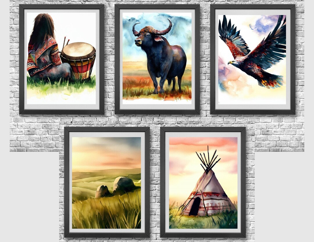Indigenous Watercolor Art | Set of 6 | Canadian Art | Tipi | Drum ...