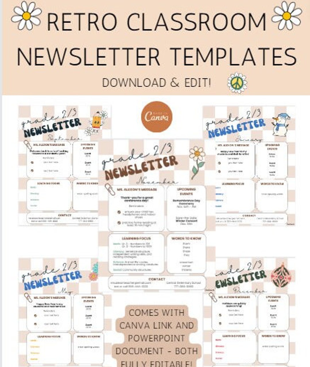 Cute Retro Classroom Newsletter Template, Teacher Communication ...