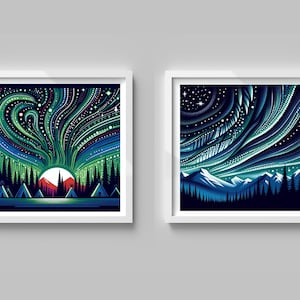 Northern Lights Set of 2, Indigenous Art, Minimalist Dot Art - Etsy