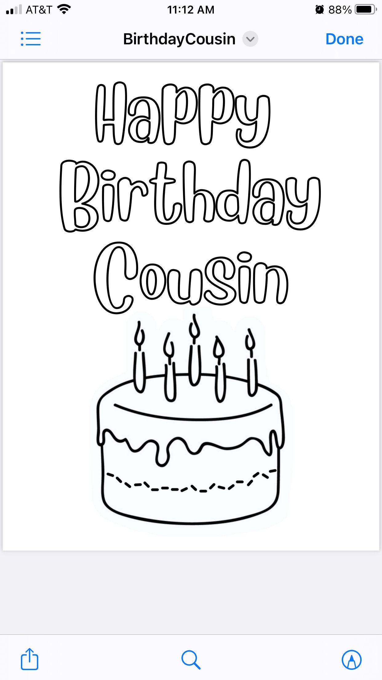 Happy Birthday Cousin Coloring Page Printable, Cousin Birthday Gift, Birthday Party Favor ...