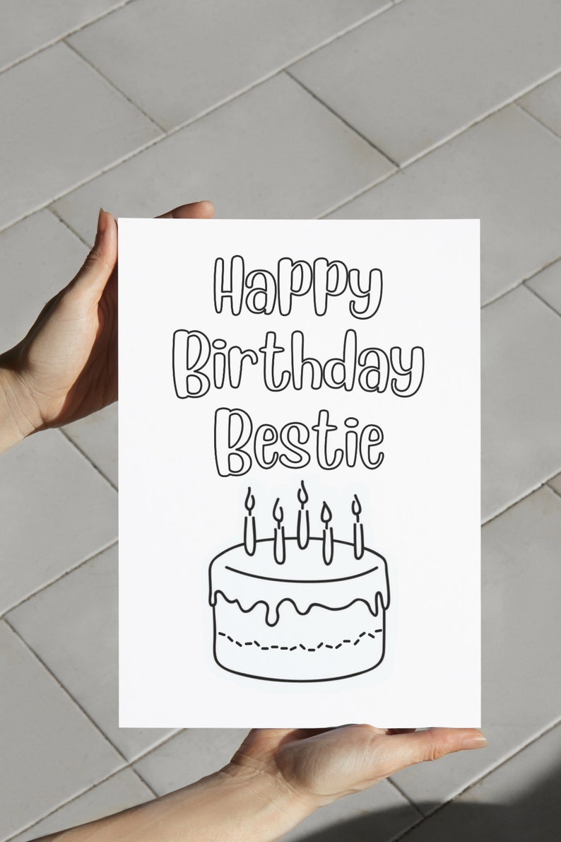 Printable Coloring Page With 'happy Birthday Bestie' Quote, Special ...