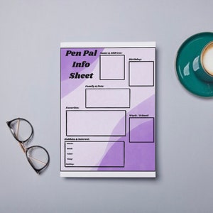 Pen Pal Info Sheet Printable, Pen Pal Tracker, Pen Pal Questionnaire ...