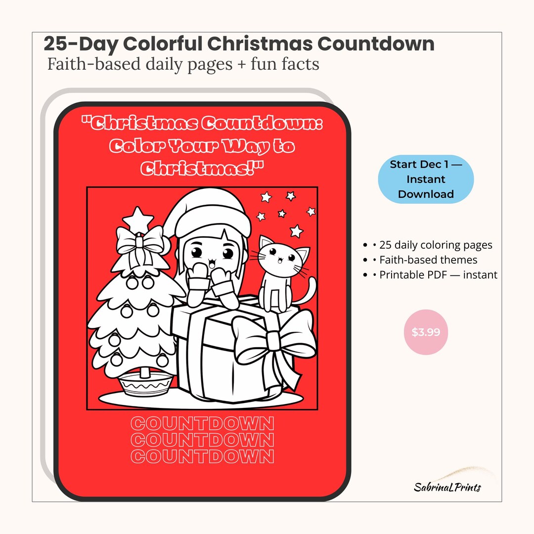 25-day Christmas Countdown Coloring Book Printable | Advent Coloring ...