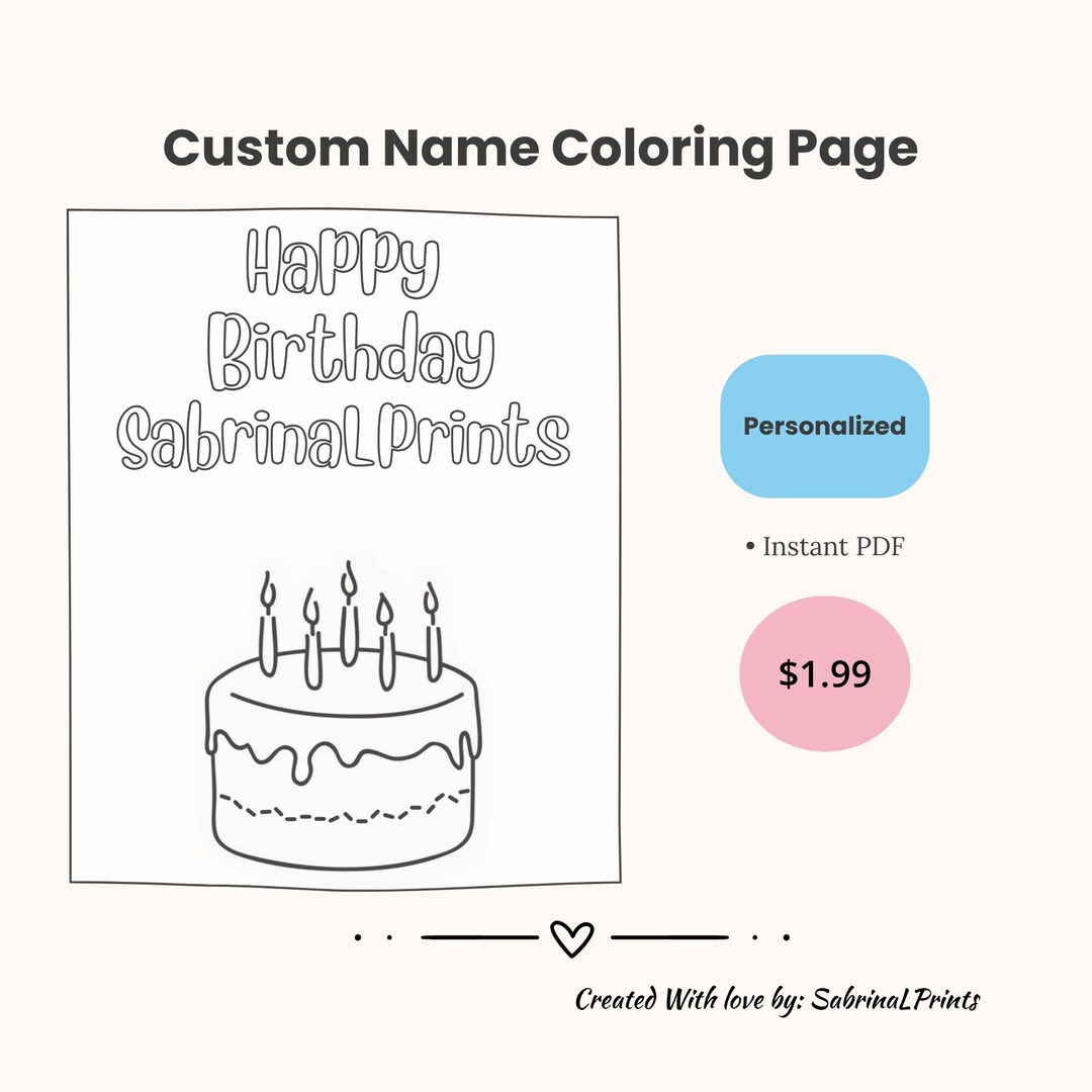 Personalized Birthday Cake Coloring Page | Custom Name (PDF) - Etsy