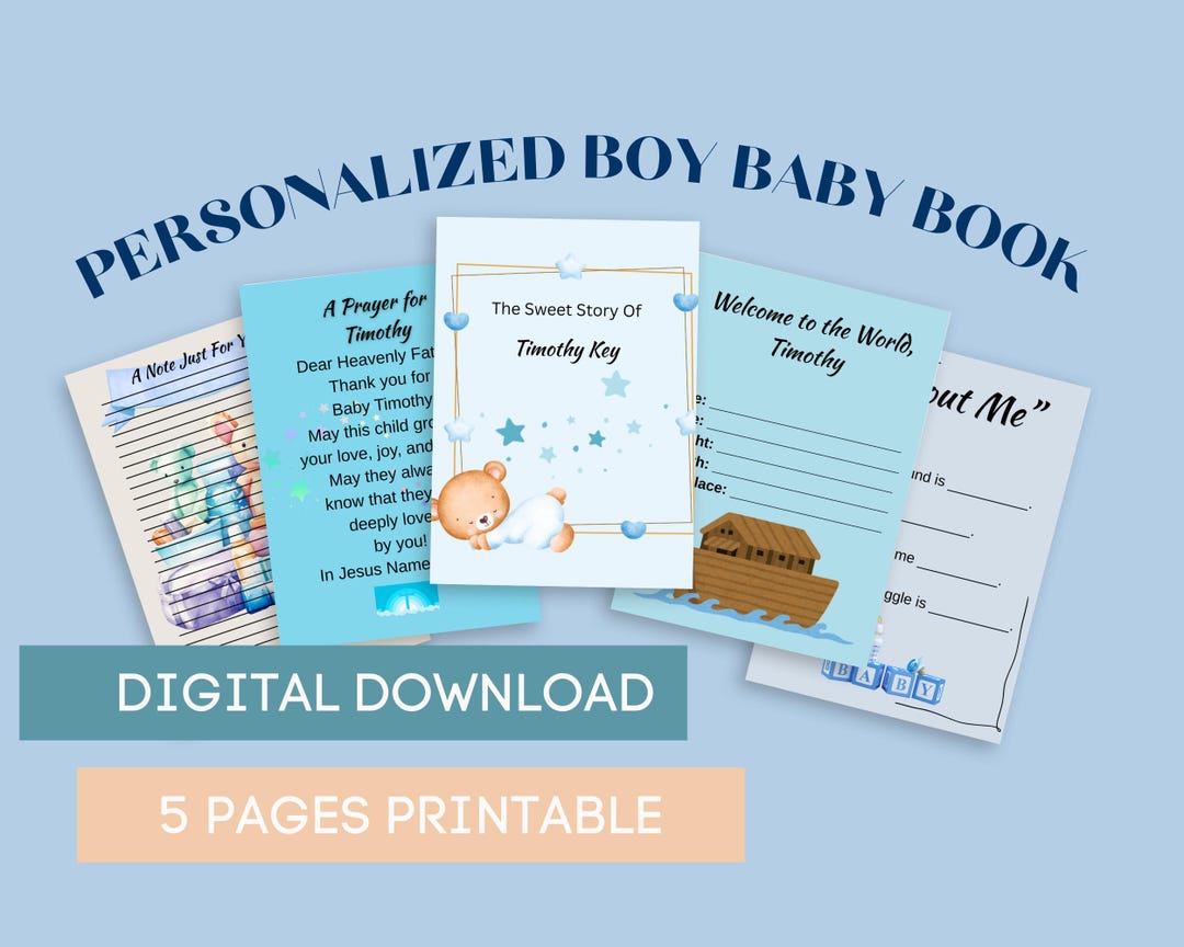 Boy Printable Baby Memory Book – Personalized 5-page Keepsake for Boy ...