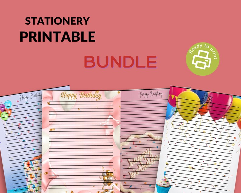 Birthday Stationery Set: Printable Writing Paper, Pen Pal Kit (digital ...