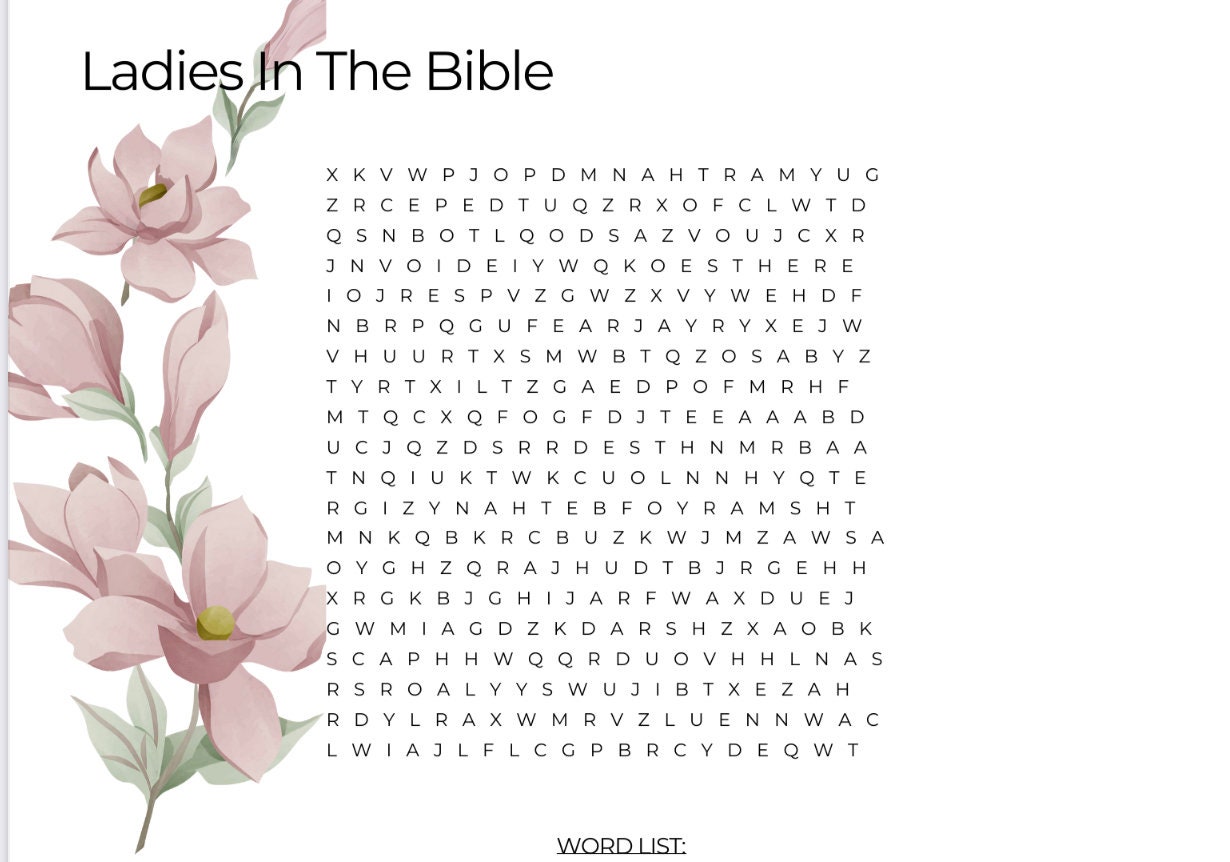 Ladies in the Bible Word Search Printable, Bible Study and Relaxation ...