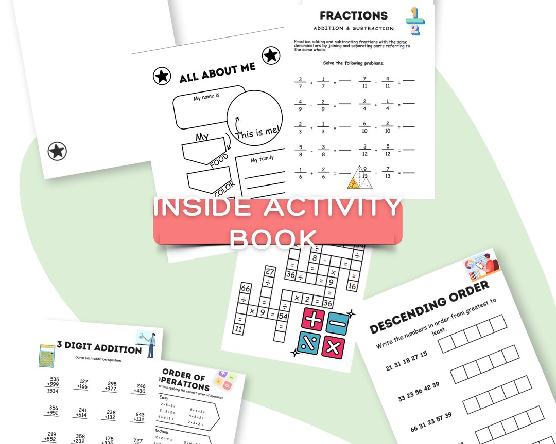 Math Printable Activity Book for Kids, Kids Math Puzzles, Math Division ...