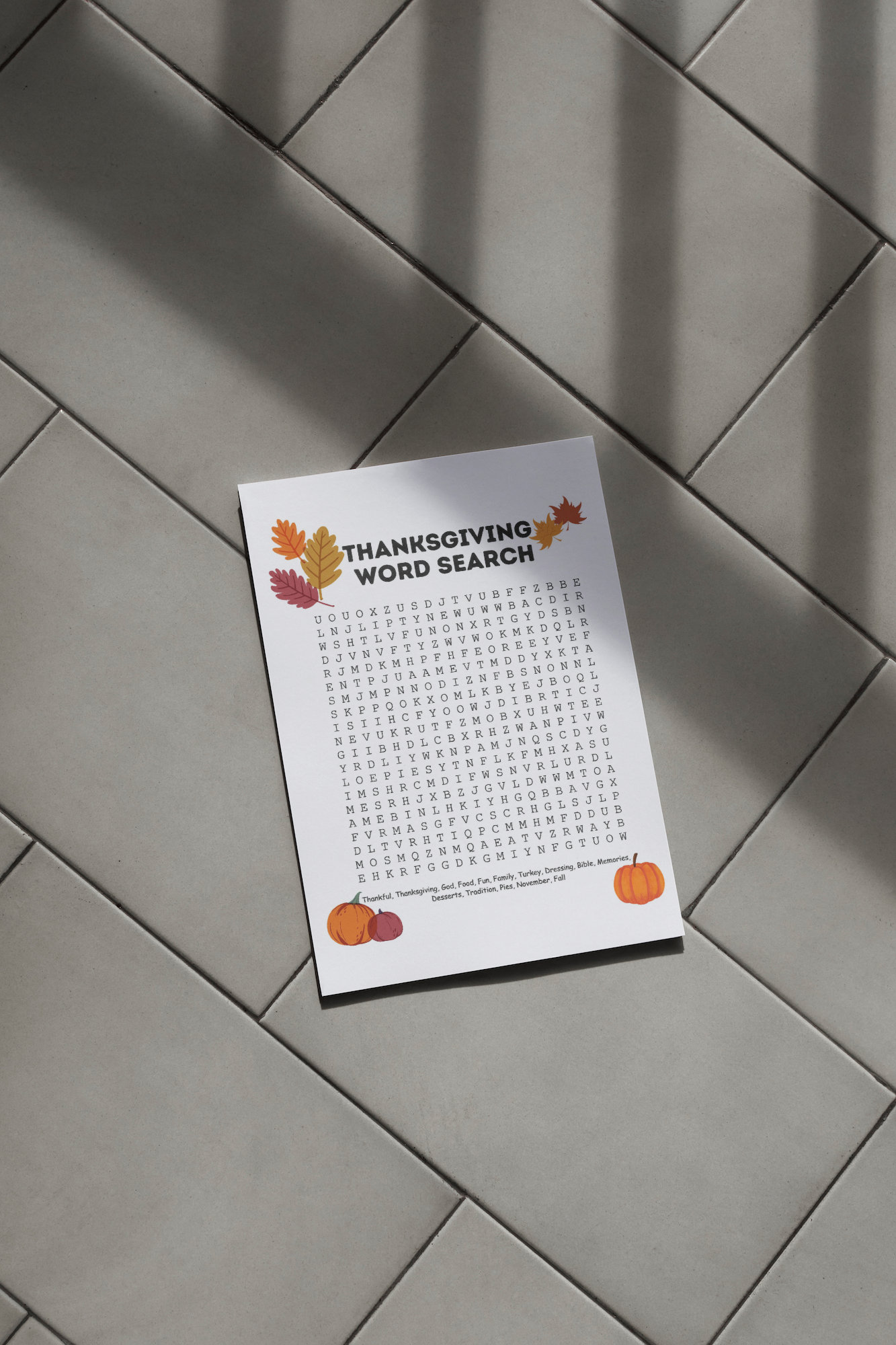 Thanksgiving Word Search Printable With Pumpkins and Leaves Image ...